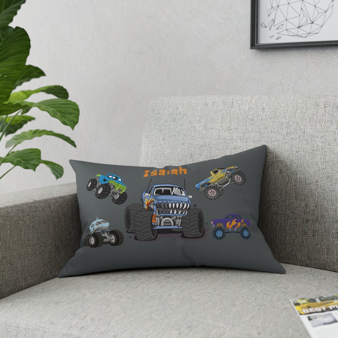 Personalized Monster Truck Decorative Throw Pillow for Kids Custom ...
