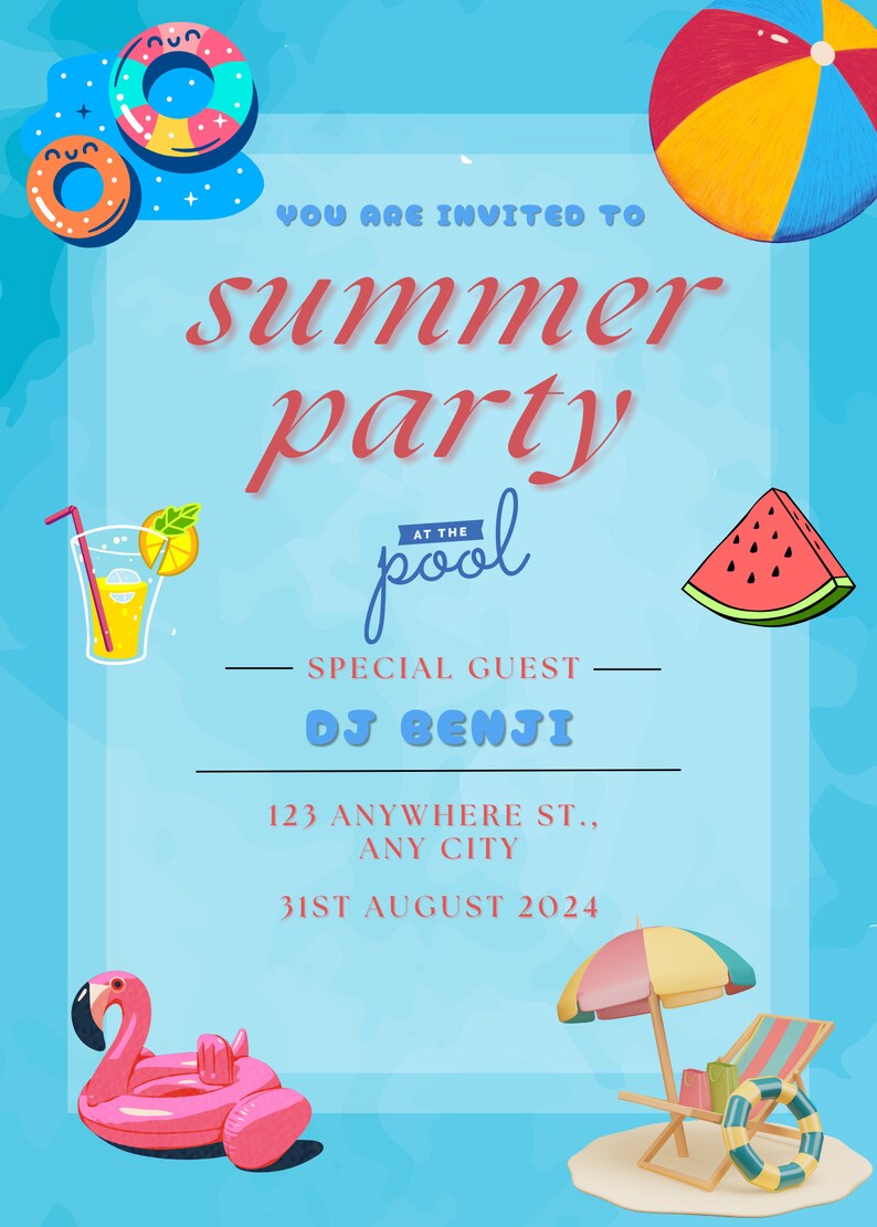 Pool Party Invitations Printable Editable Template Invitation for Pool ...