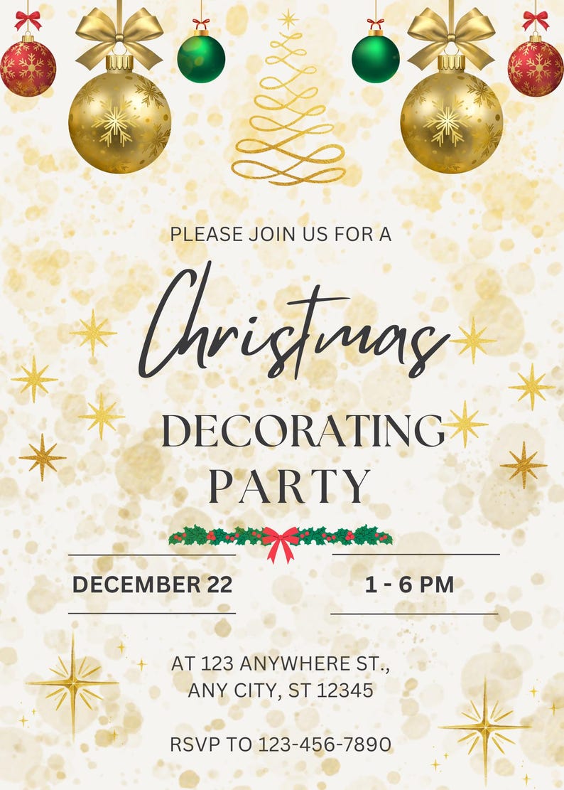 Christmas Decorating Party Invitation Printable Editable Template ...