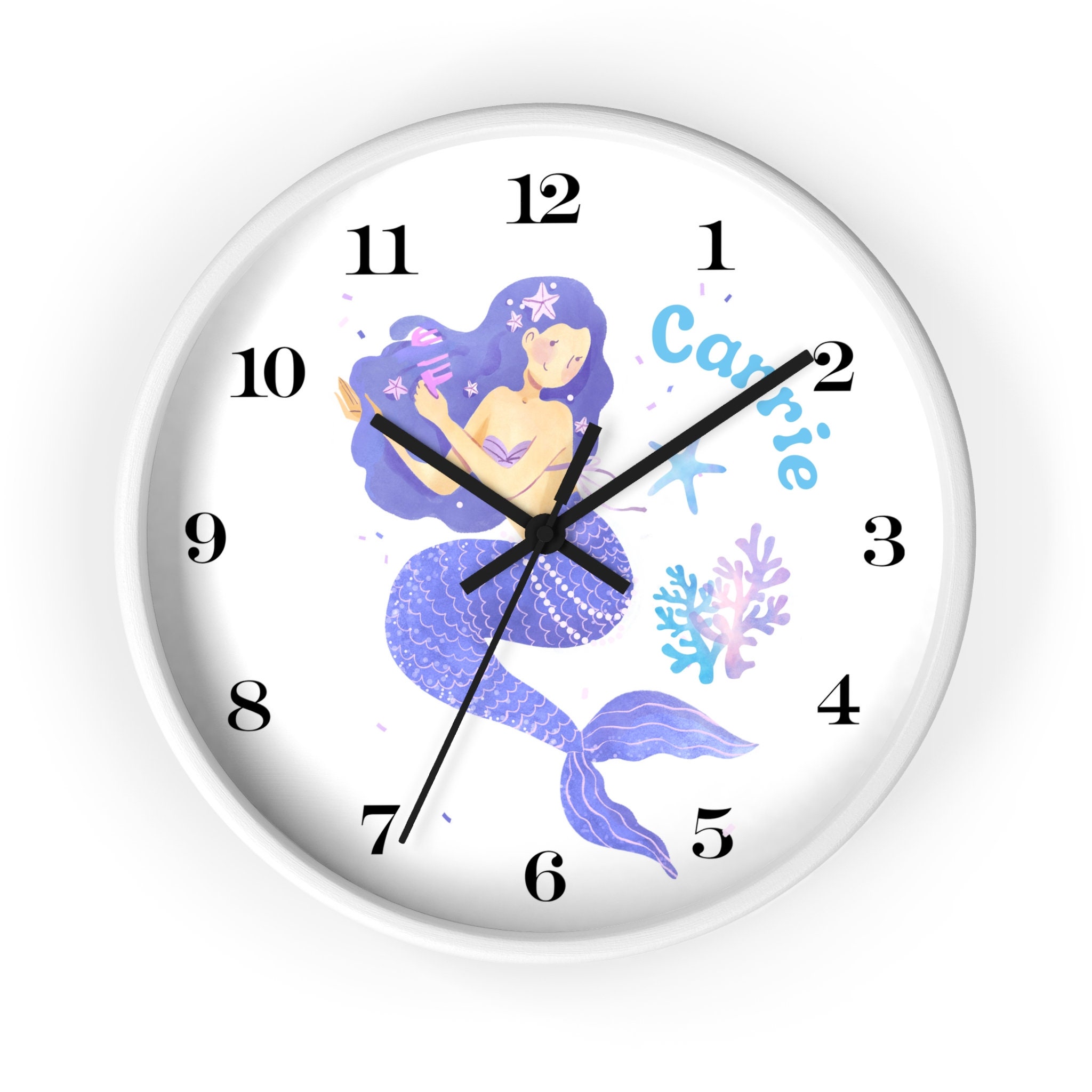 Personalized Mermaid Clock for Children Custom Mermaid Theme Wall Clock ...