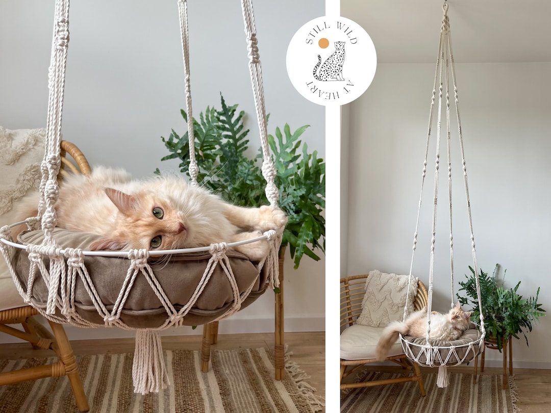Long Cat Hammock - Two Sizes, Macramé Cat Swing, Boho Cat Bed, Cat ...
