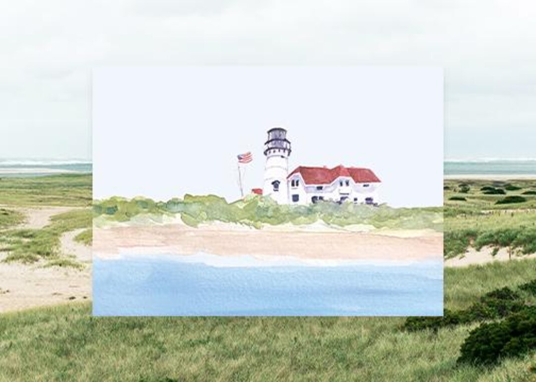 Chatham Lighthouse Cape Cod Watercolor Print - Etsy