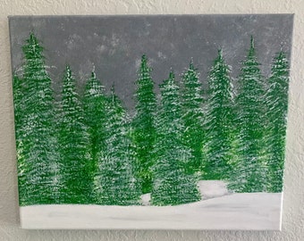 Winter Tree Acrylic Painting Blue and White Snowy Landscape - Etsy