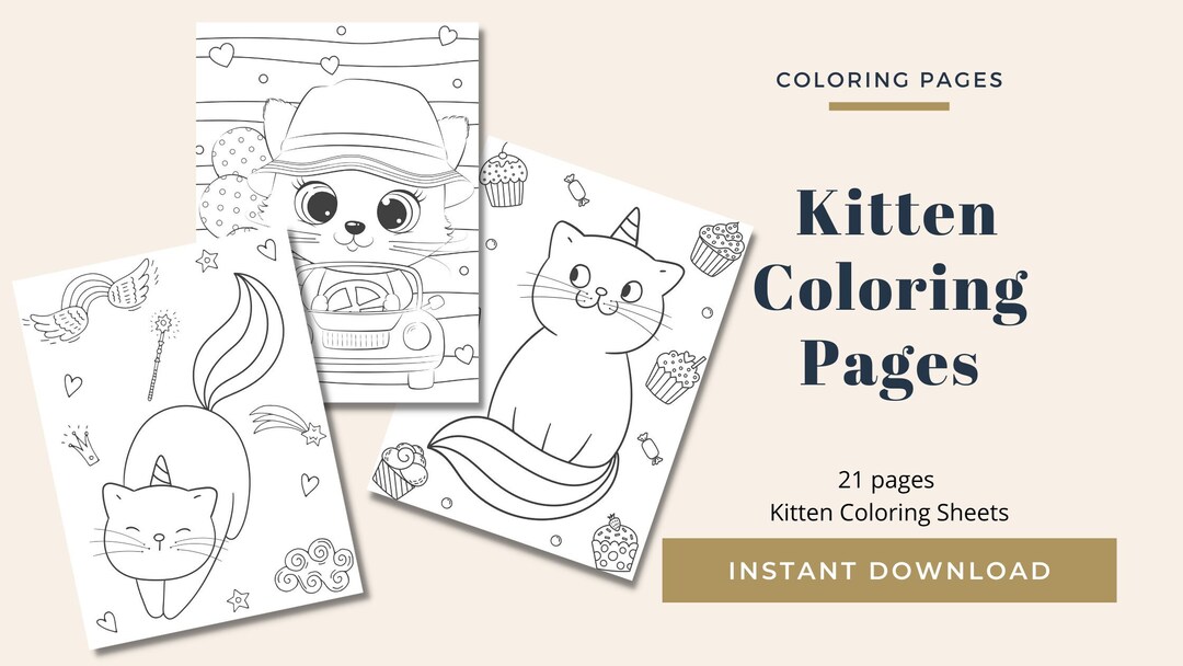 Printable Kitten Coloring Sheets - Etsy