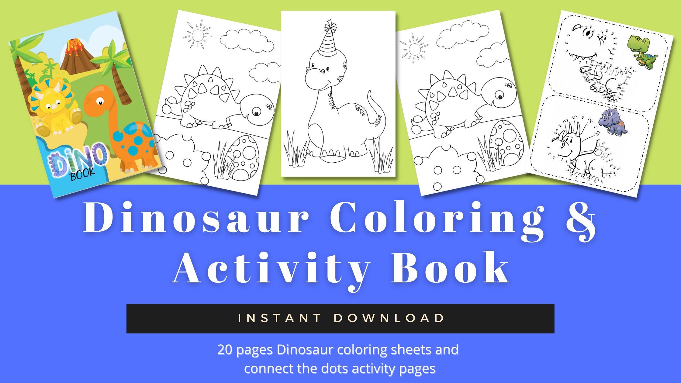 Printable Dinosaur Coloring & Activity Sheets - Etsy
