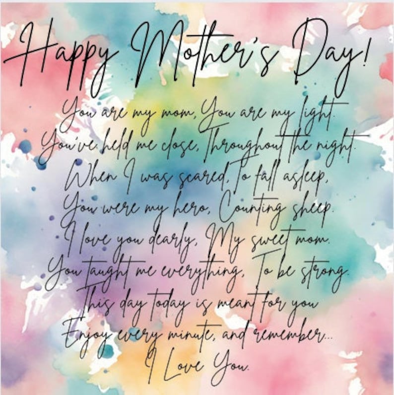 Digital Mother's Day Card With Sweet Poem - Etsy