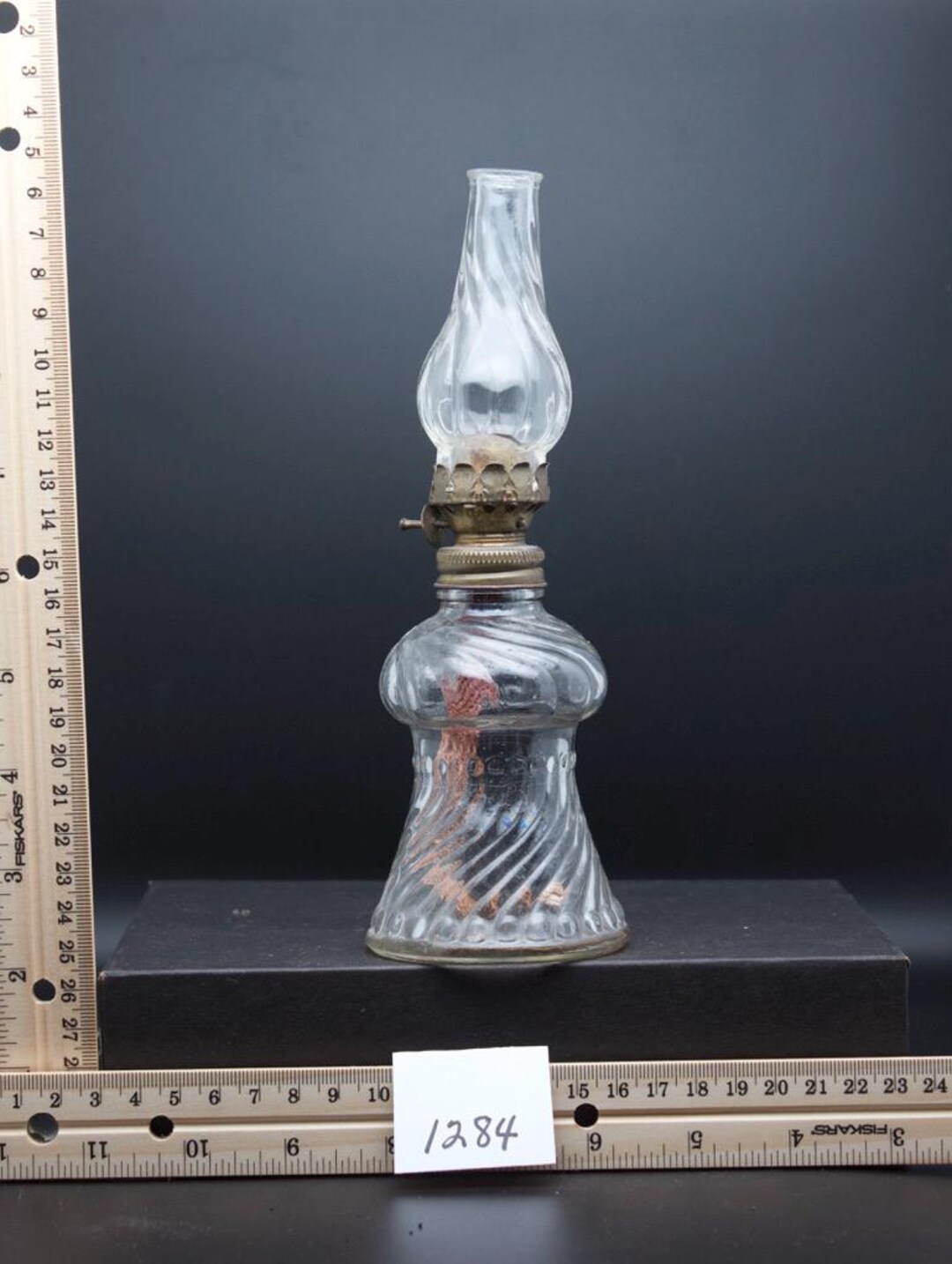 Antique Original Miniature Glass Oil Lamp With Glass Chimney and Wick ...
