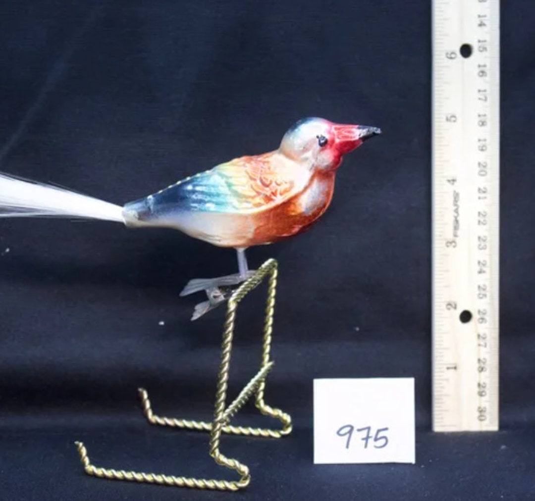 Antique German Glass Hand-painted Bird Christmas Ornament With Spun ...