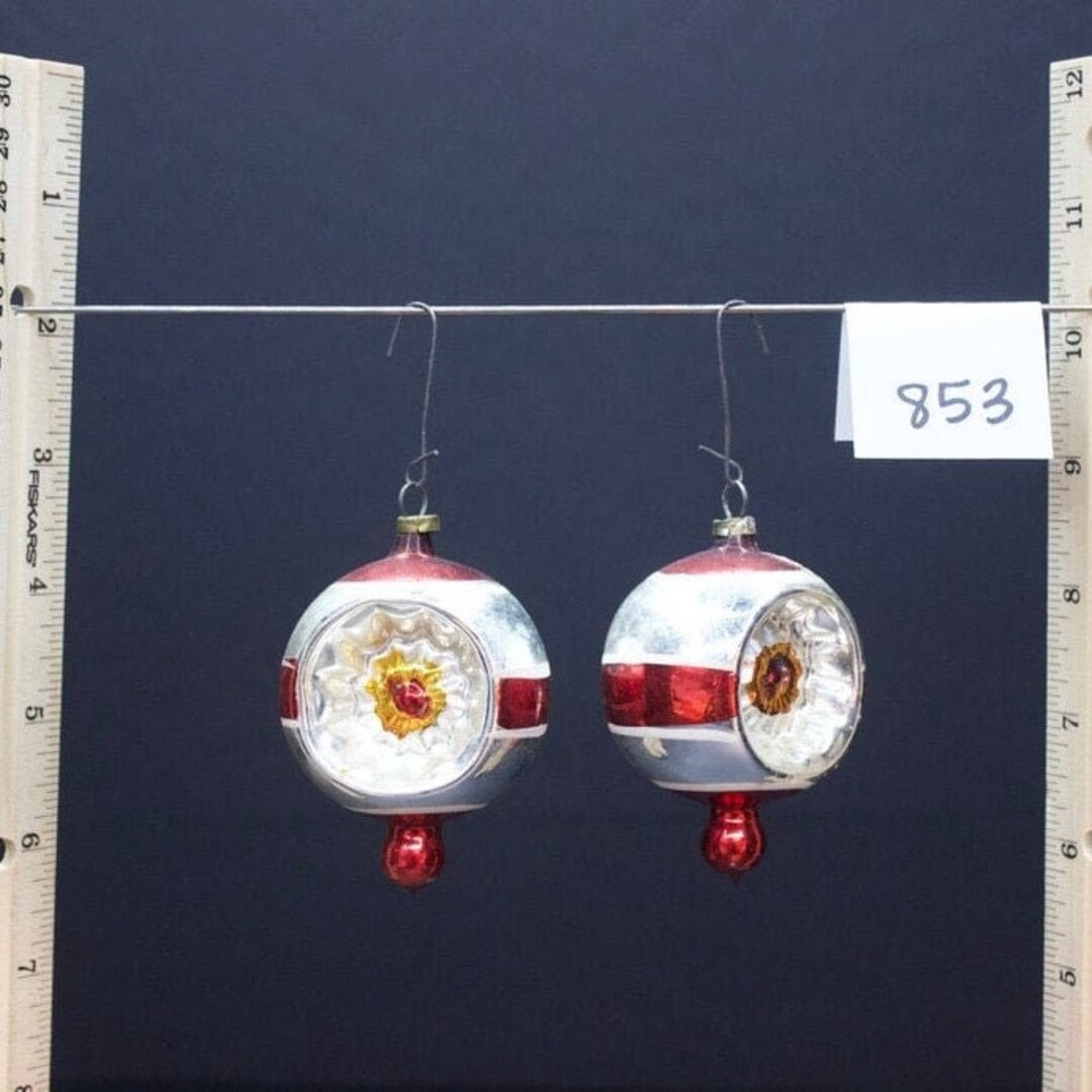 Set of 2 - Antique German Glass Hand-painted Double Indent Bauble ...