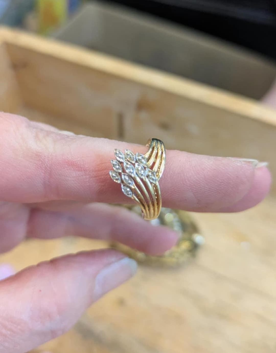 Romanian 14k Yellow & White Two Tone Princess 10 Diamond Ring, Peacock ...