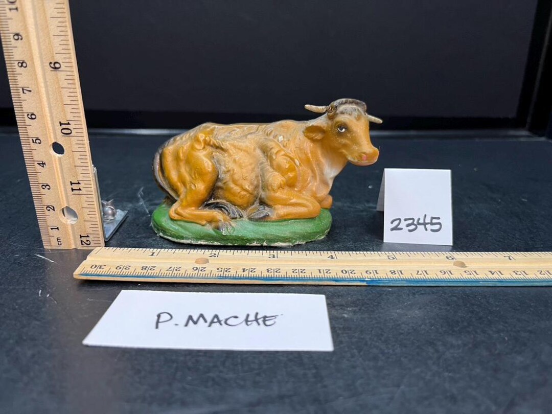 Vintage Italian Paper Mache Seated Cow Nativity Piece Sprung Horns 2345 ...