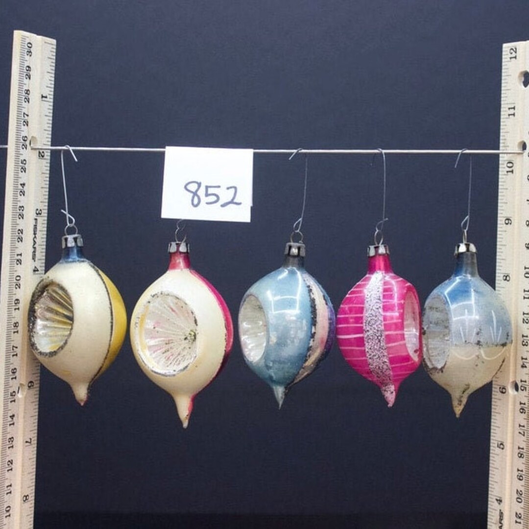 Set of 5 - Antique German Glass Hand-painted Indent Bauble Christmas ...