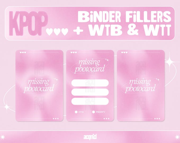 DIGITAL DOWNLOAD | Photocard Binder Fillers | Kpop | Pink | Pink Kpop ...