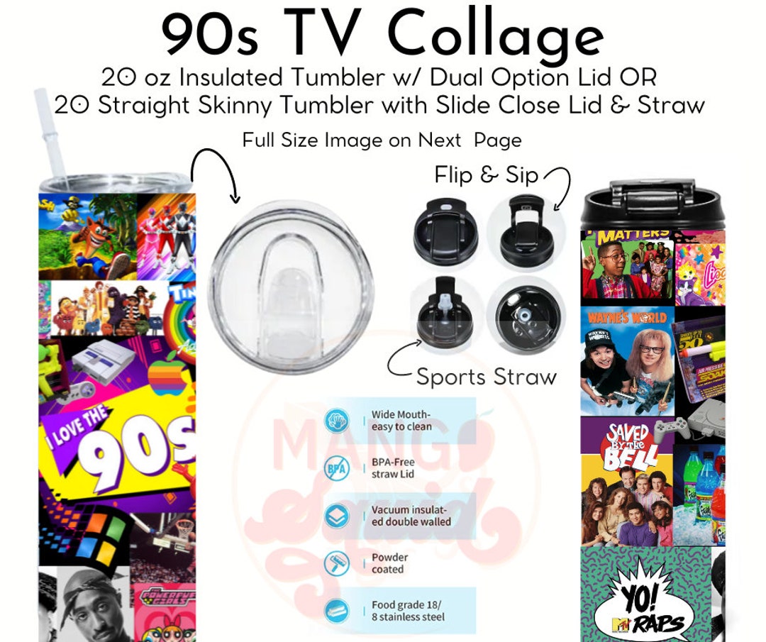 1990s 90s TV Show Collage 20oz Insulated Sports Water Bottle or Tumbler ...