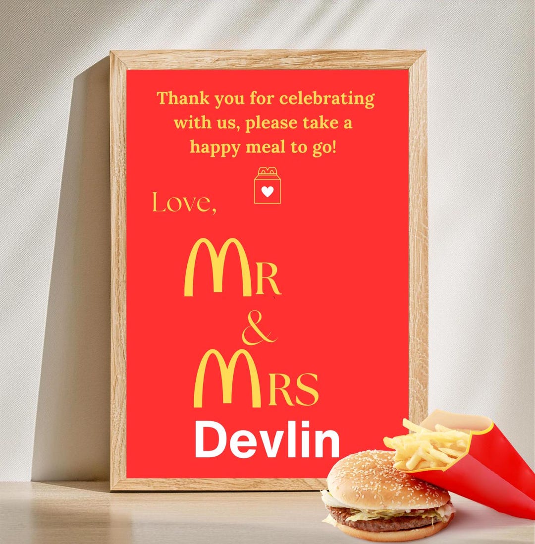 Mcdonald's Wedding Favor Sign, Food Station Template (digital Download ...