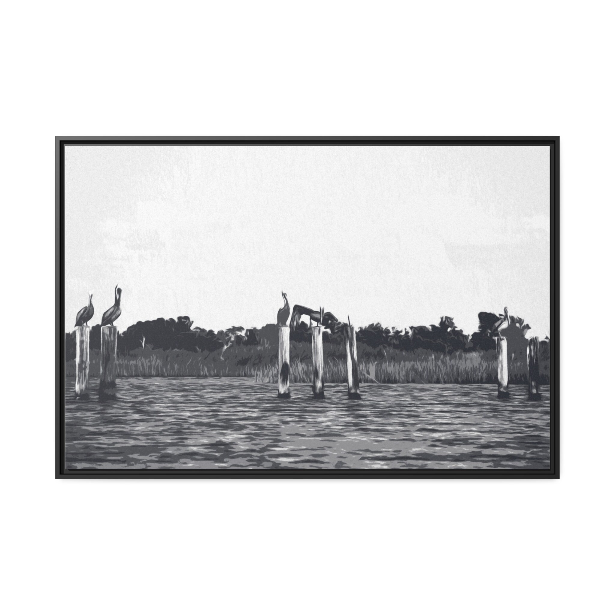 Framed Pelican Canvas Print | Monochrome Canvas Art | Beach House Decor ...