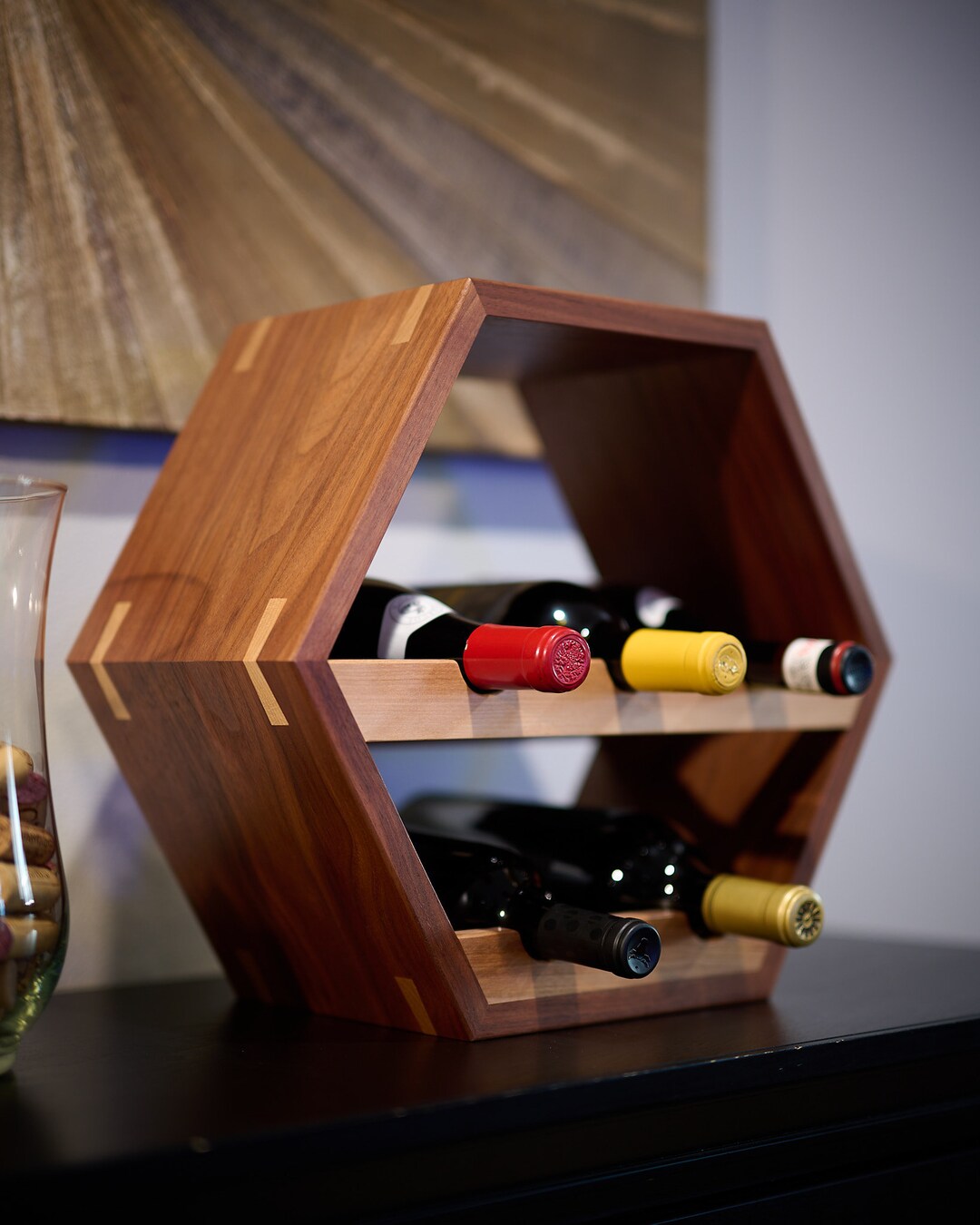 Iowa Grown Black Walnut Wine Rack, Handcrafted Countertop Wooden Wine ...