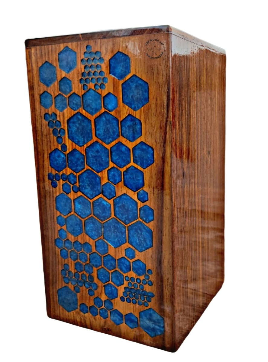 Wood Urn Hexagonal Epoxy and Resin Mix - Humans & Burial Female/male ...