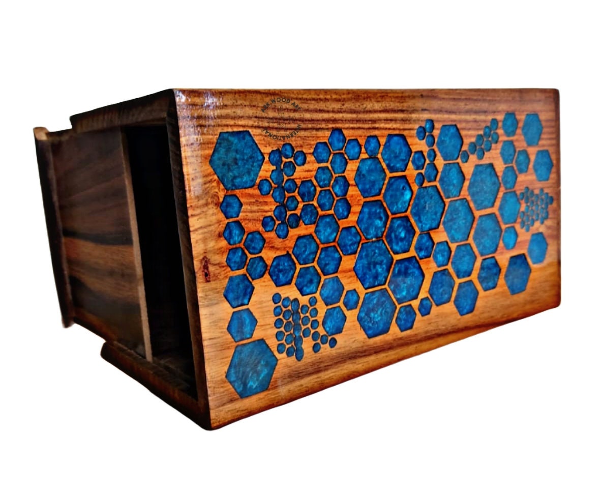 Wood Urn Hexagonal Epoxy and Resin Mix - Humans & Burial Female/male ...