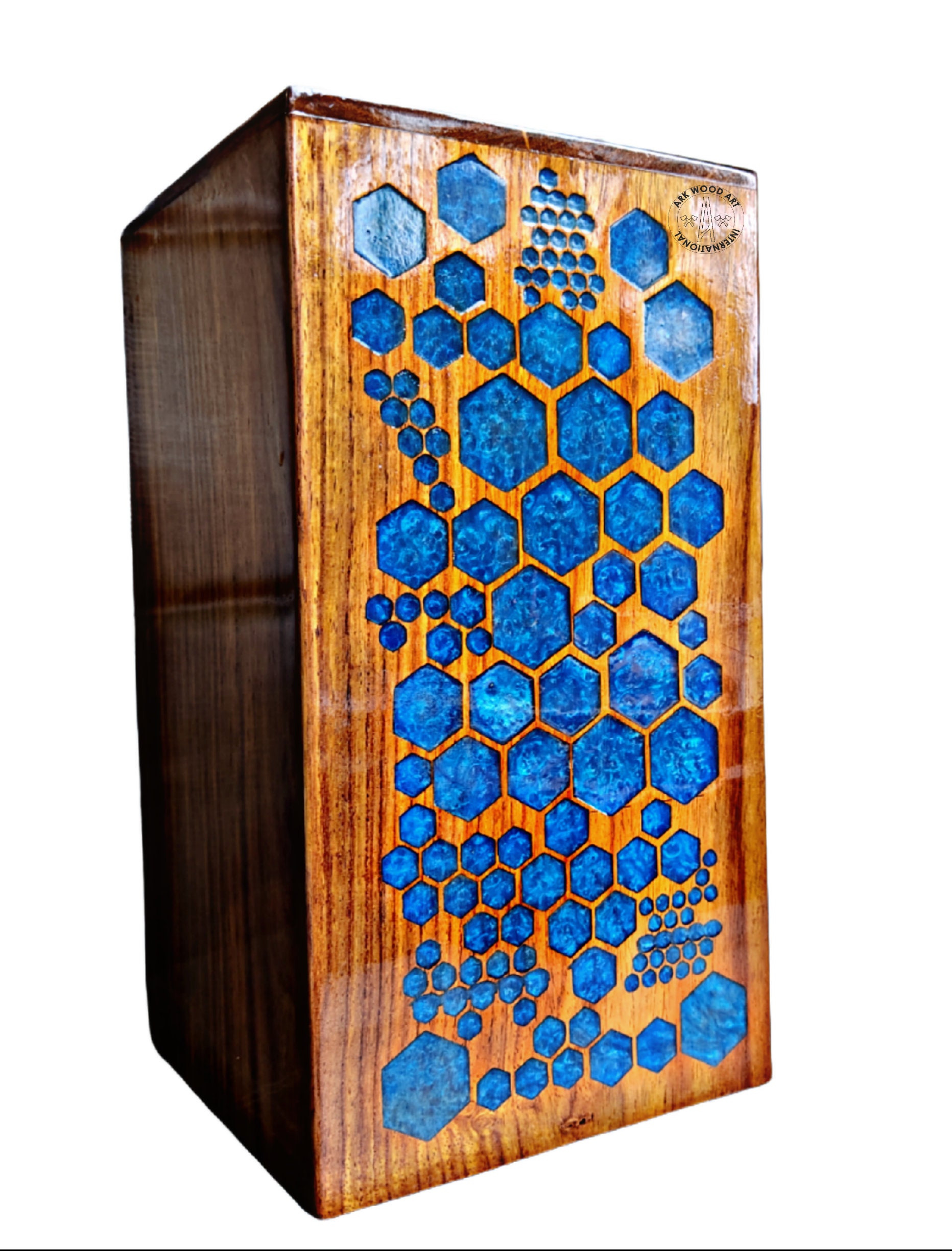 Wood Urn Hexagonal Epoxy and Resin Mix Humans & Burial Female/male Blue ...