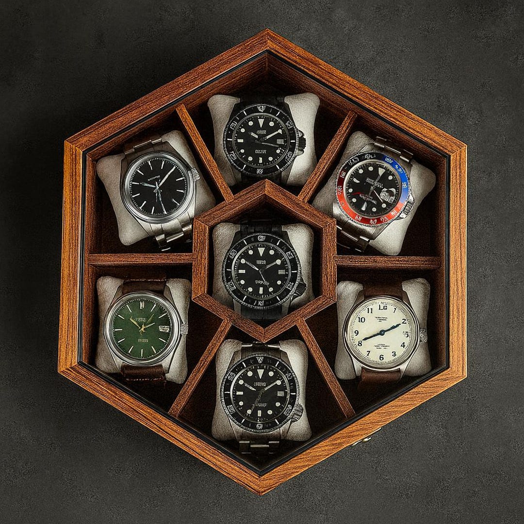 Honeycomb Wooden Watch Box: Handmade 7-slot Velvet Display Case - Etsy