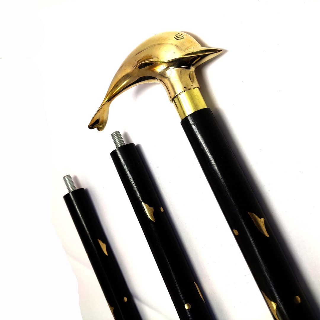 Dolphin's Golden Magic Walking Stick Golden Brass Walking Cane Elegant ...