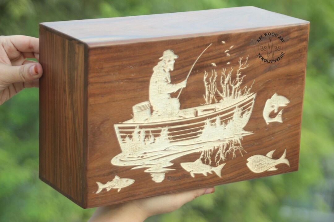 Engraved Fisherman Wooden Urn Box: Memorial Keepsake - Etsy