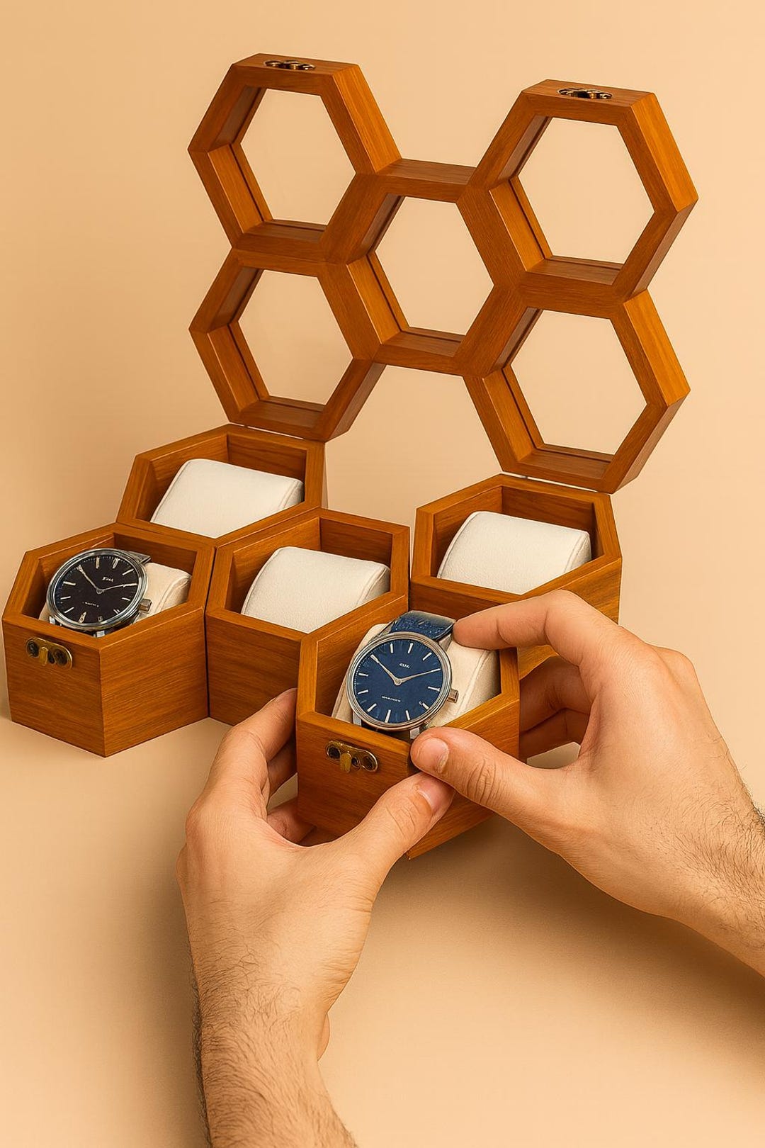 Honeycomb Wooden Watch Box - 5 Slot Rosewood Lined Display Case - Etsy