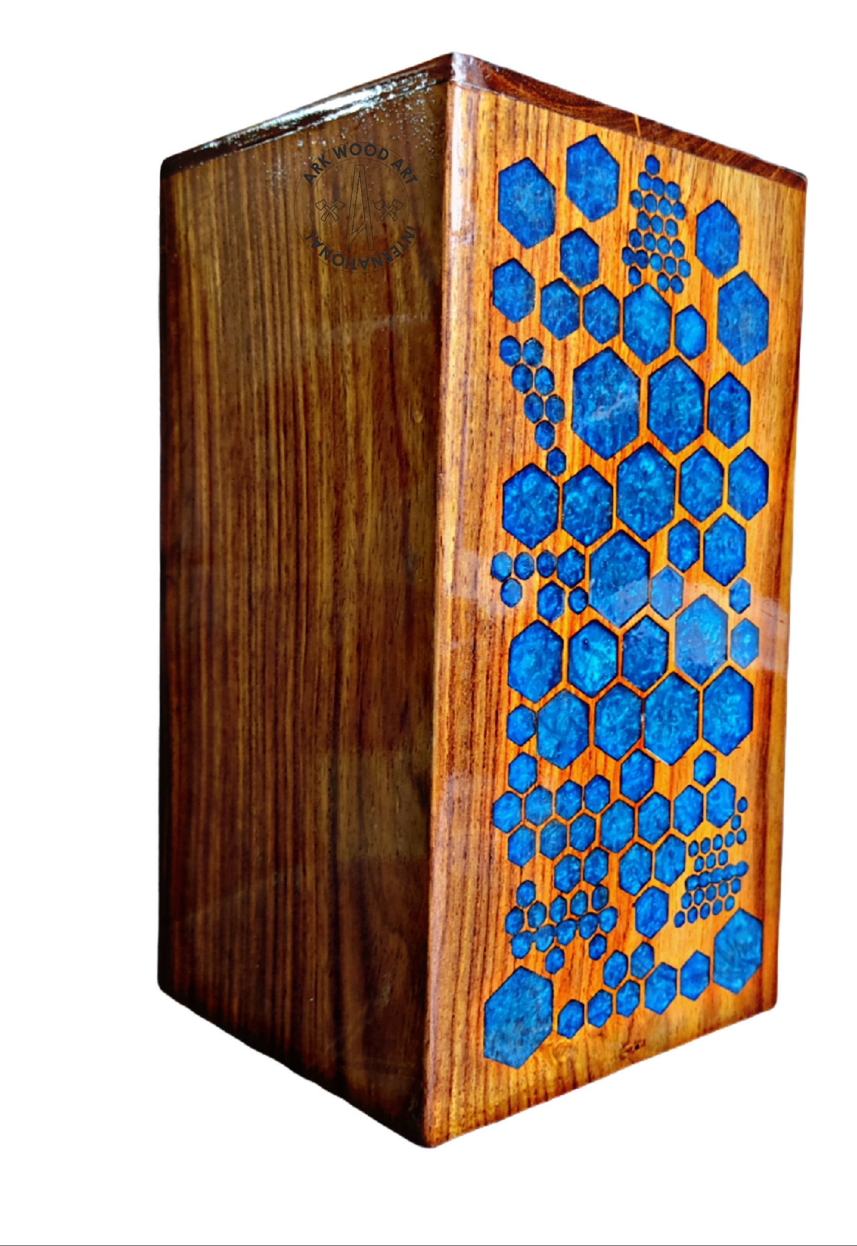Wood Urn Hexagonal Epoxy and Resin Mix Humans & Burial Female/male Blue ...