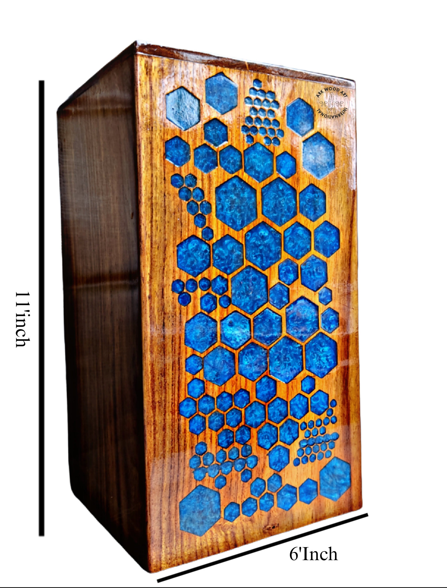 Wood Urn Hexagonal Epoxy and Resin Mix Humans & Burial Female/male Blue ...