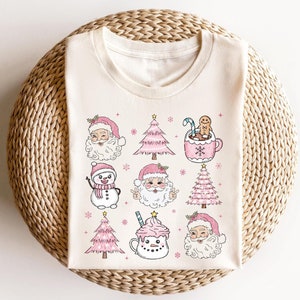 Retro Christmas Shirts Pink Santa Tshirt, Pink Christmas Family, Womens ...