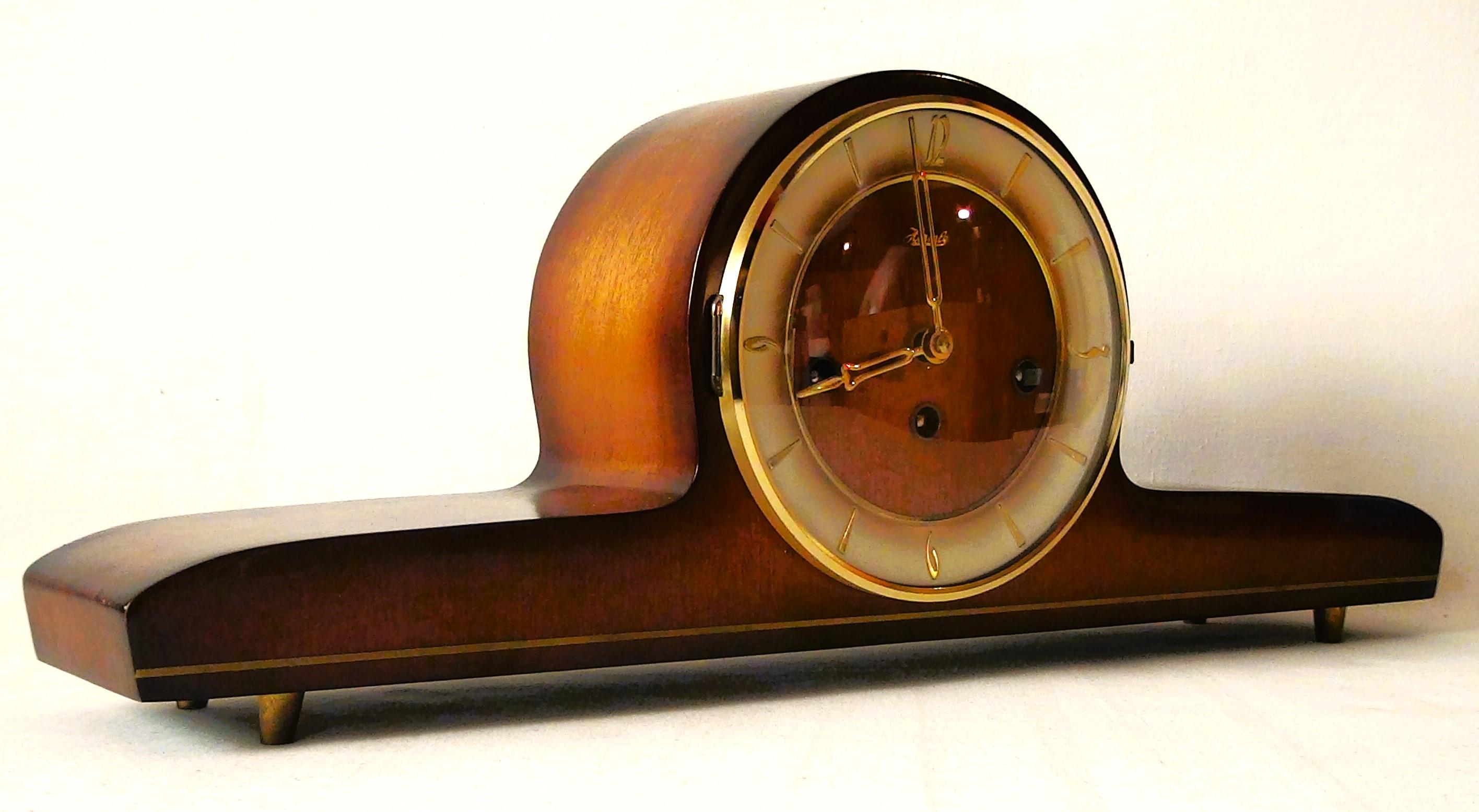 Original Vintage Hermle Germany Mantle Clock With Chimes, Polished ...