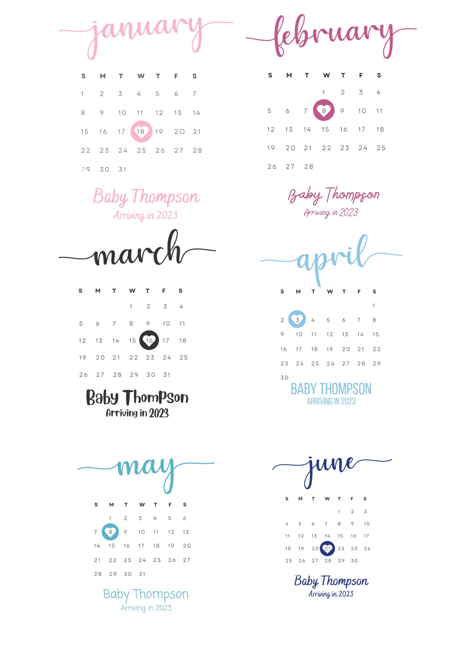 Digital Pregnancy Announcement Due Date Calendar Printable Designs ...