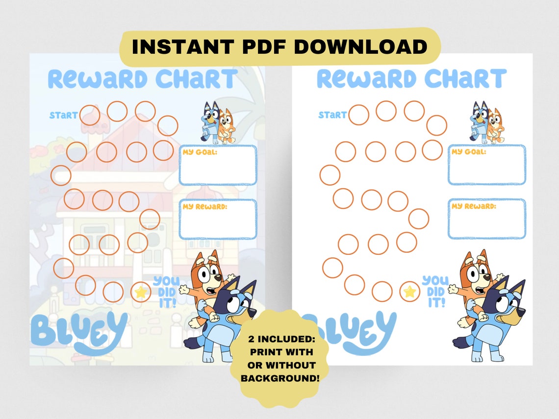 Bluey Reward Chart, Potty Training Chart Download, Printable Reward ...