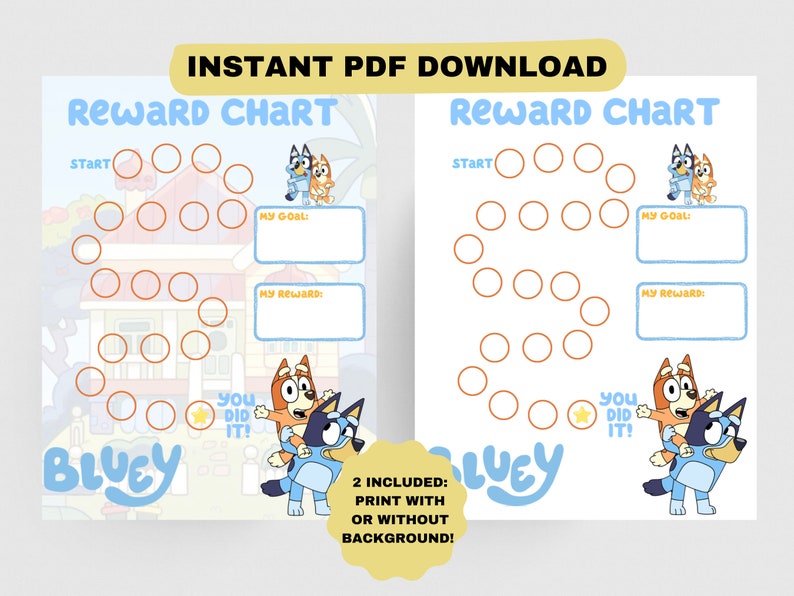 Bluey Reward Chart, Potty Training Chart Download, Printable Reward ...