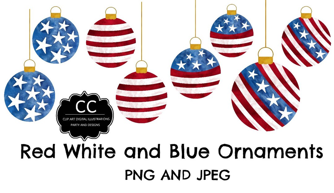 Red White and Blue Watercolor Ornament Clip Art - Etsy