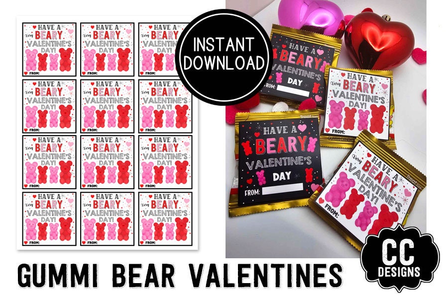 Valentine Printable Gummi Bear Tags Valentine's Day Treat Favor Tags - Etsy