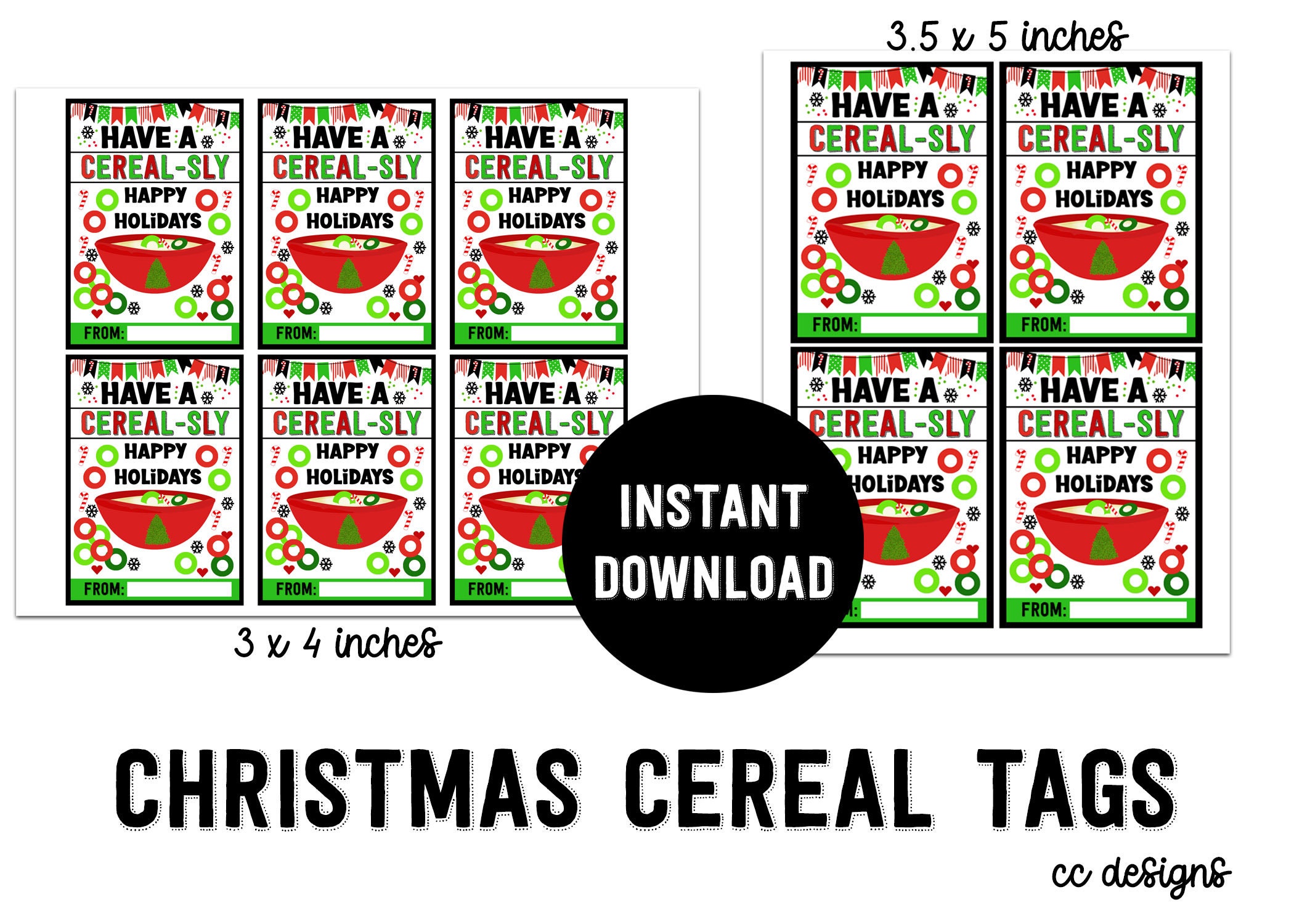 PRINTABLE Christmas Cereal Tags for Small Boxes or Bags of Cereal ...