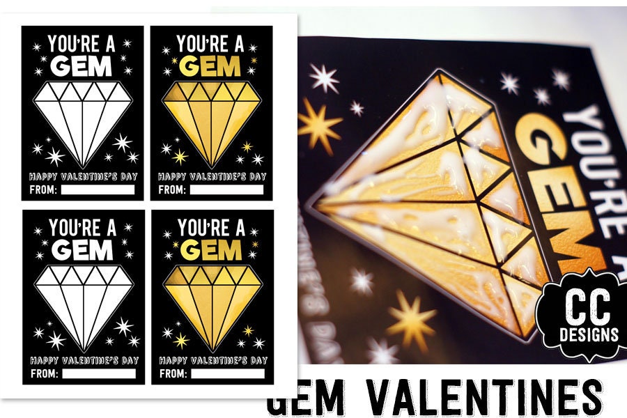 PRINTABLE Valentine Gem Glitter Card DIY Valentine's Day Card Gem Tween ...