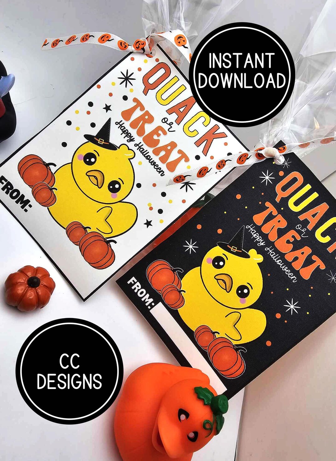 Rubber Duck Halloween Printable Favor Tag Halloween Quack or Treat Duck ...