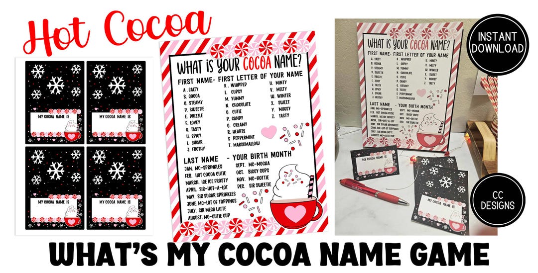 Hot Cocoa What's Your Name Valentine Game Winter Party Game Hot Cocoa ...