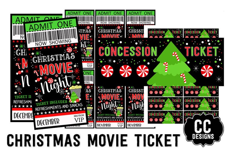 Christmas Holiday Movie Night Digital Ticket Fun Invite for A Xmas ...