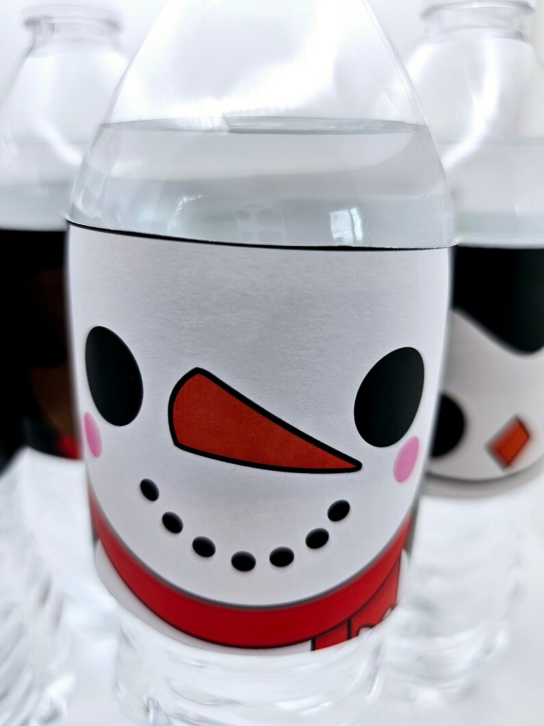 Christmas Water Bottle Labels Holiday Santa Elf Penguin Snowman Easy ...