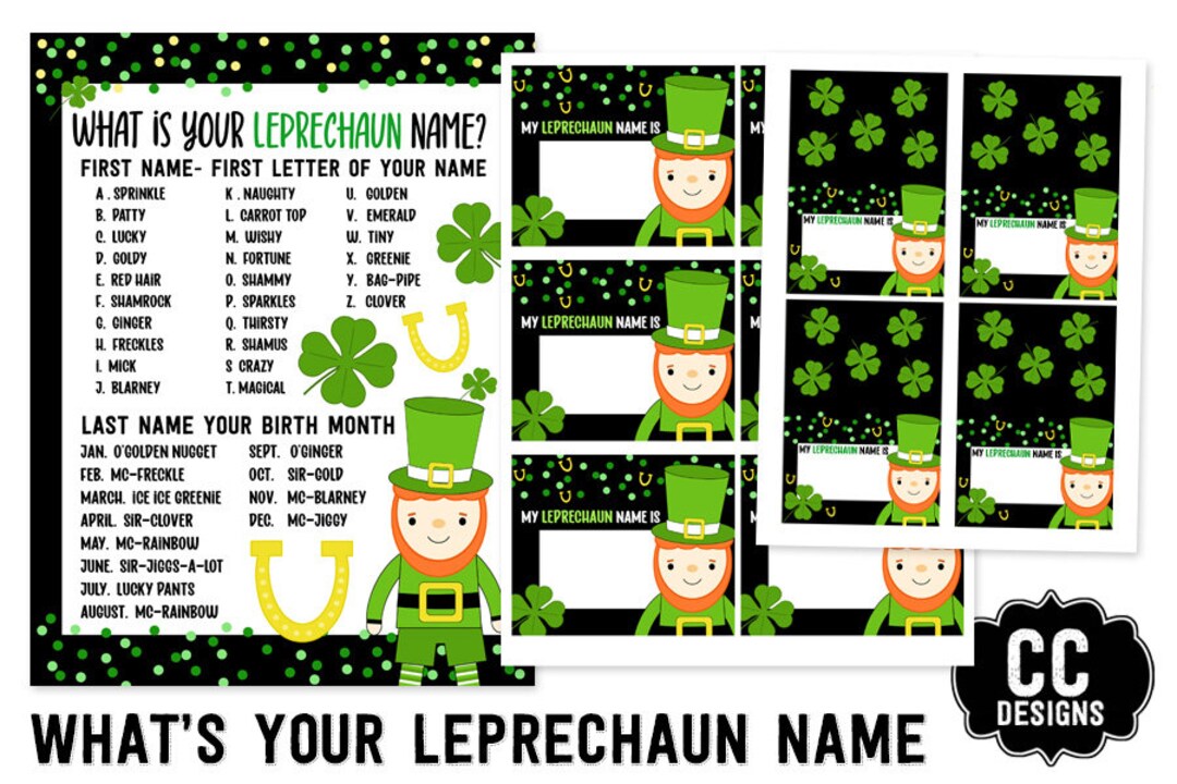 PRINTABLE Leprechaun Name What's Your Name Game Tags Party Office Games ...
