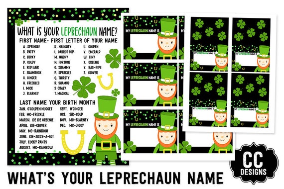 PRINTABLE Leprechaun Name What's Your Name Game Tags Party - Etsy