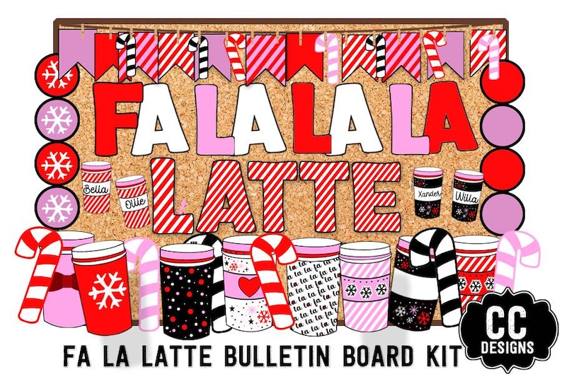 Fa La Latte Christmas Bulletin Board Kit Holiday Coffee Classroom Door ...