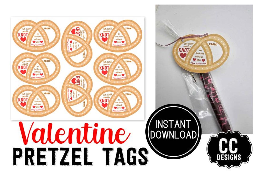 Valentine Pretzel Class Printable Snack Party Tag Favor Instant ...