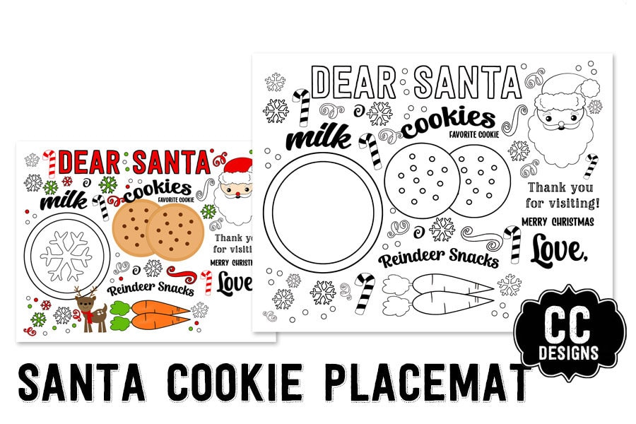 PRINTABLE Dear Santa Cookies and Milk Placemat Colored and - Etsy