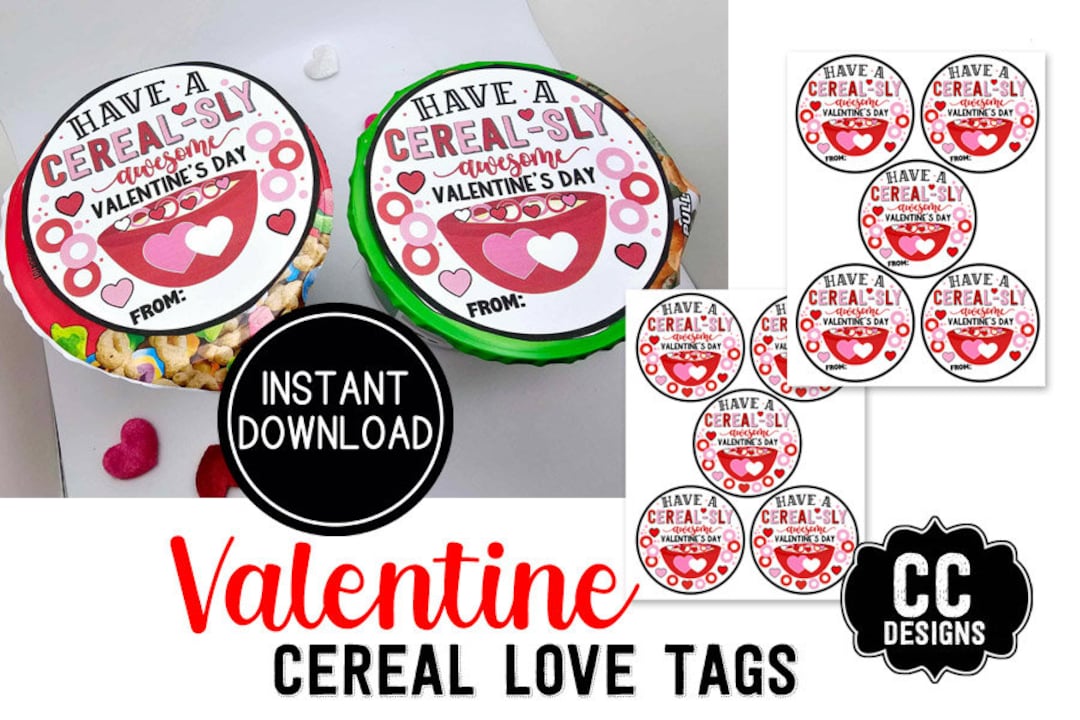 Valentine Cereal Printable Large Round Circle Tags Valentine's Day ...