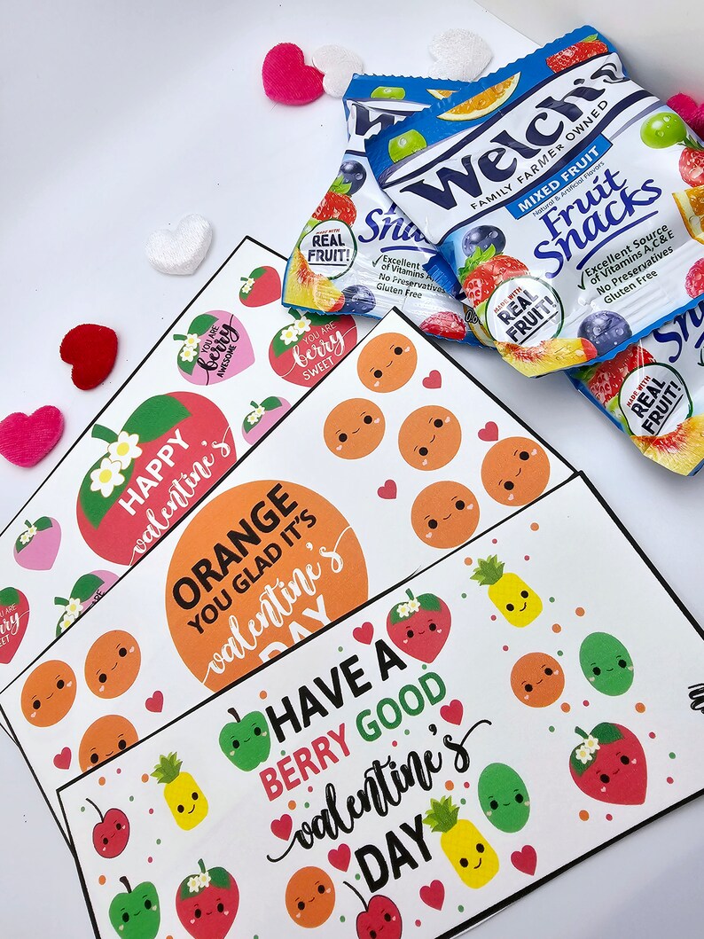 Valentine Printable Card Fruit Snack Valentine's Day Tag Favor Wrapper ...